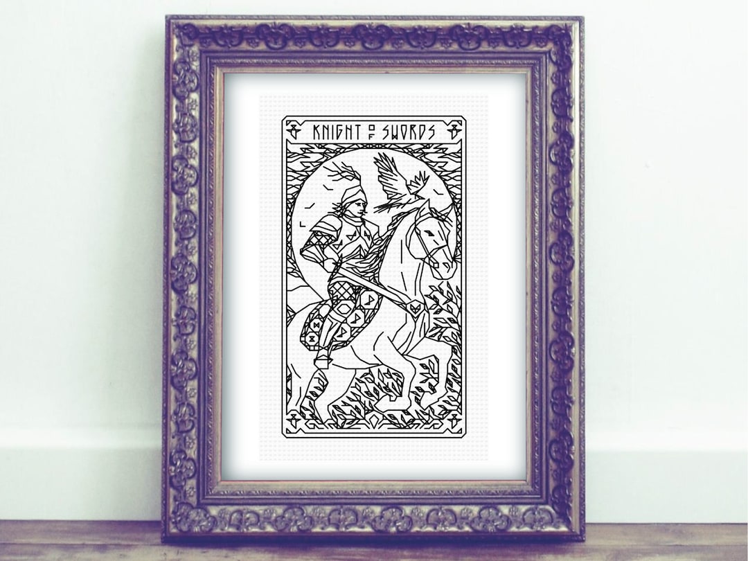 KNIGHT OF SWORDS Blackwork Embroidery Pattern, Modern Embroidery, Hand ...