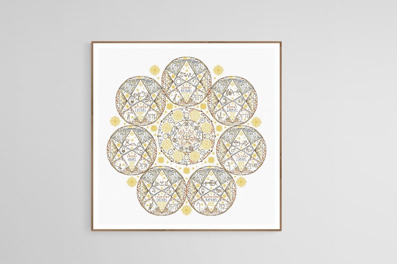 7 Archangel Sigils Day Clock Modern Cross Stitch Pattern Blackwork ...