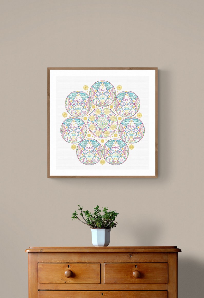 7 Archangel Sigils Day Clock Modern Cross Stitch Pattern Blackwork ...