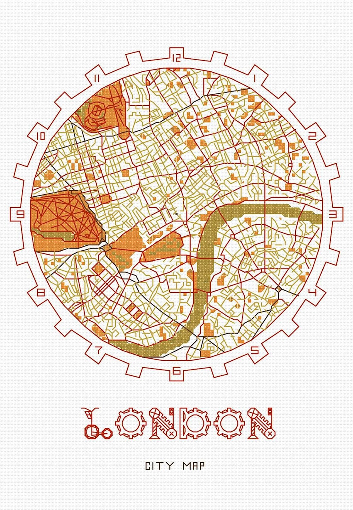 LONDON Map Wall Art - Modern Cross Stitch Pattern - 4 Color Versions ...