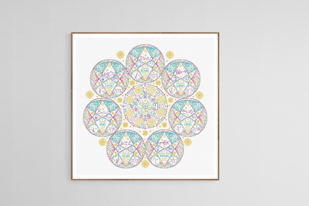 7 Archangel Sigils Day Clock Modern Cross Stitch Pattern Blackwork ...