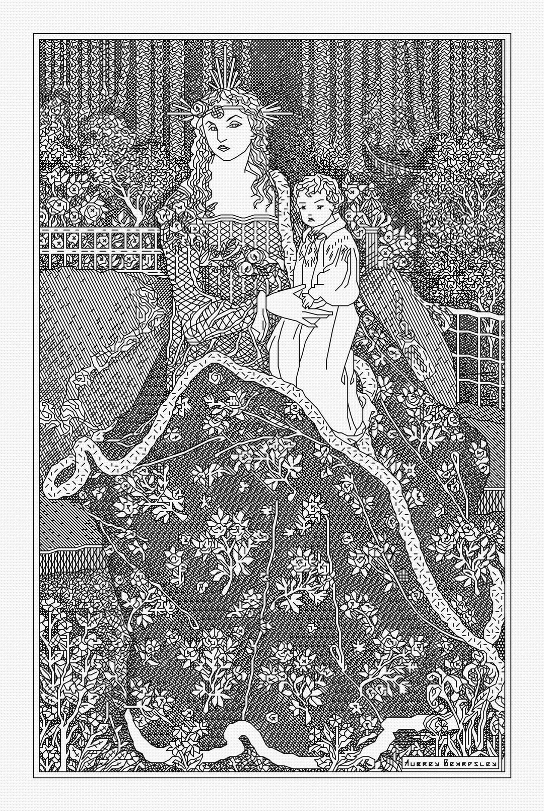 A Large Christmas Card by Aubrey Beardsley - Blackwork PDF Pattern ...