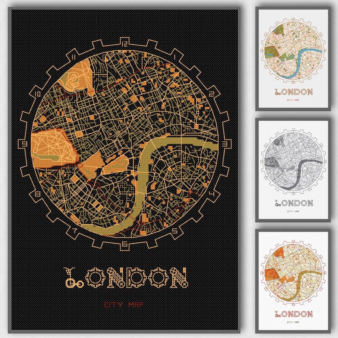 LONDON Map Wall Art - Modern Cross Stitch Pattern - 4 Color Versions ...
