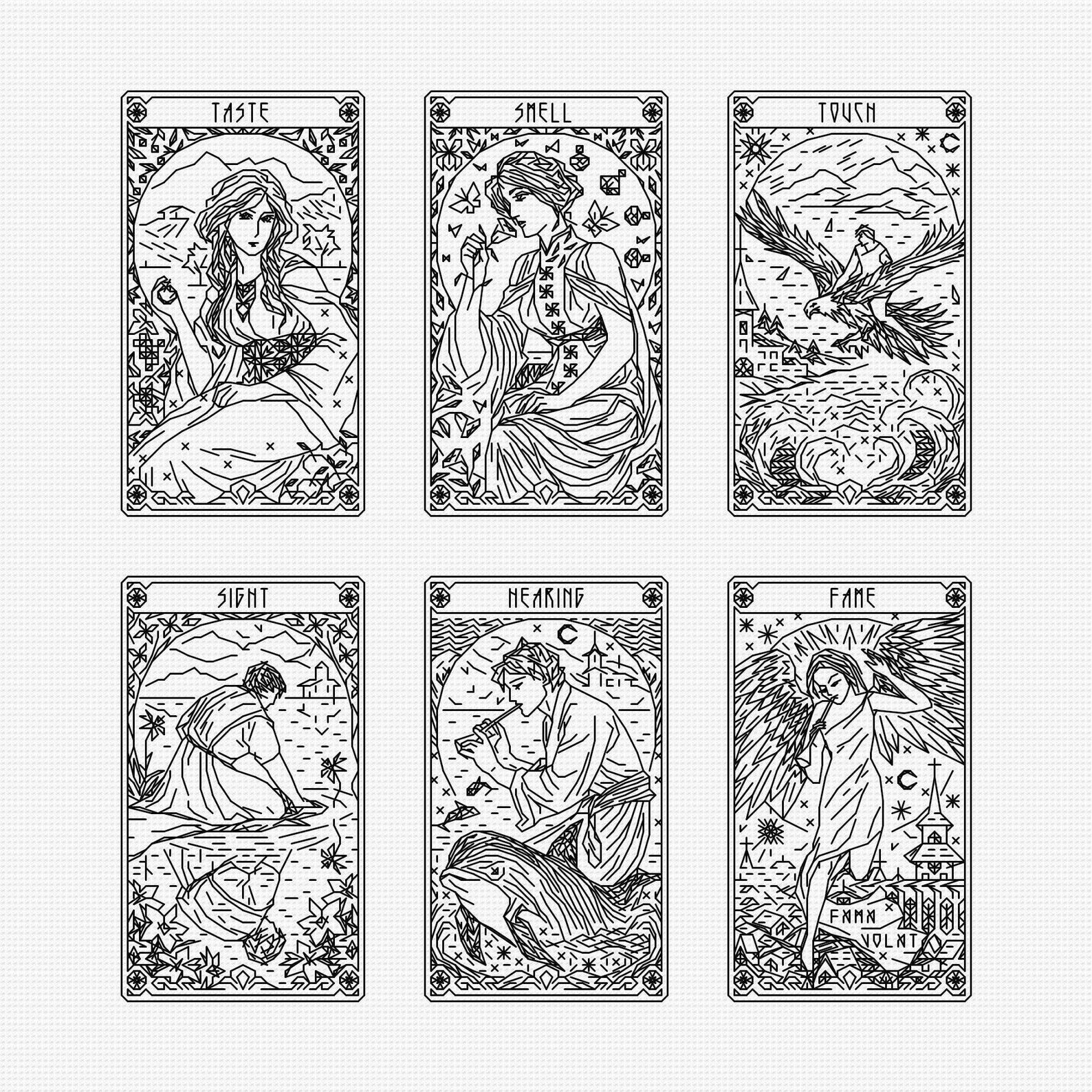 ULTIMATE MAJOR ARCANA 56 Tarot Cards Sampler - Blackwork Embroidery ...