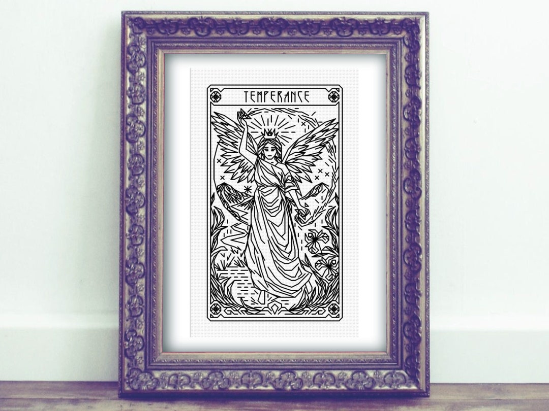TEMPERANCE Tarot Modern Cross Stitch Pattern Blackwork Embroidery Art ...