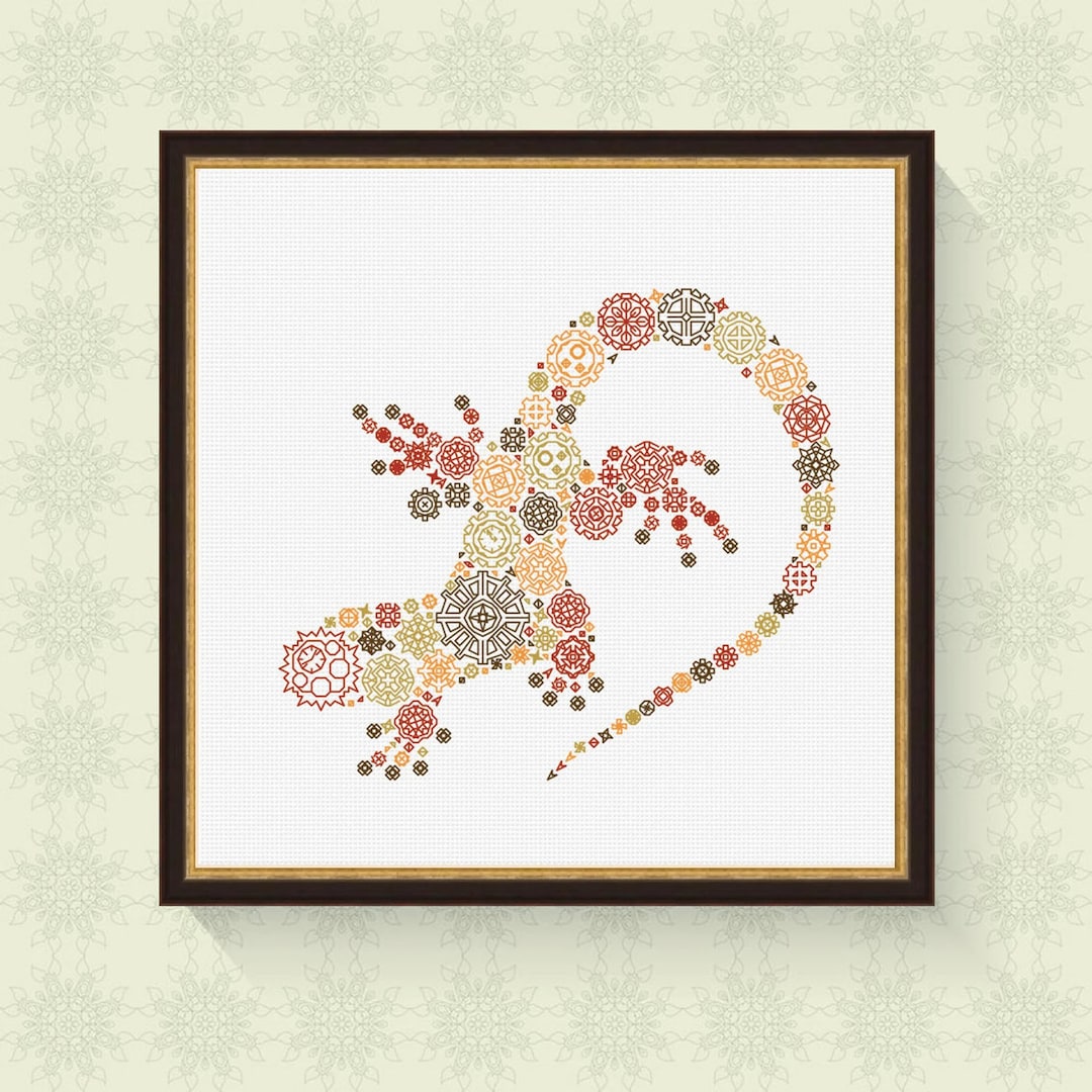 Steampunk Lizard From Gears and Cogs - Modern Blackwork Cross Stitch ...