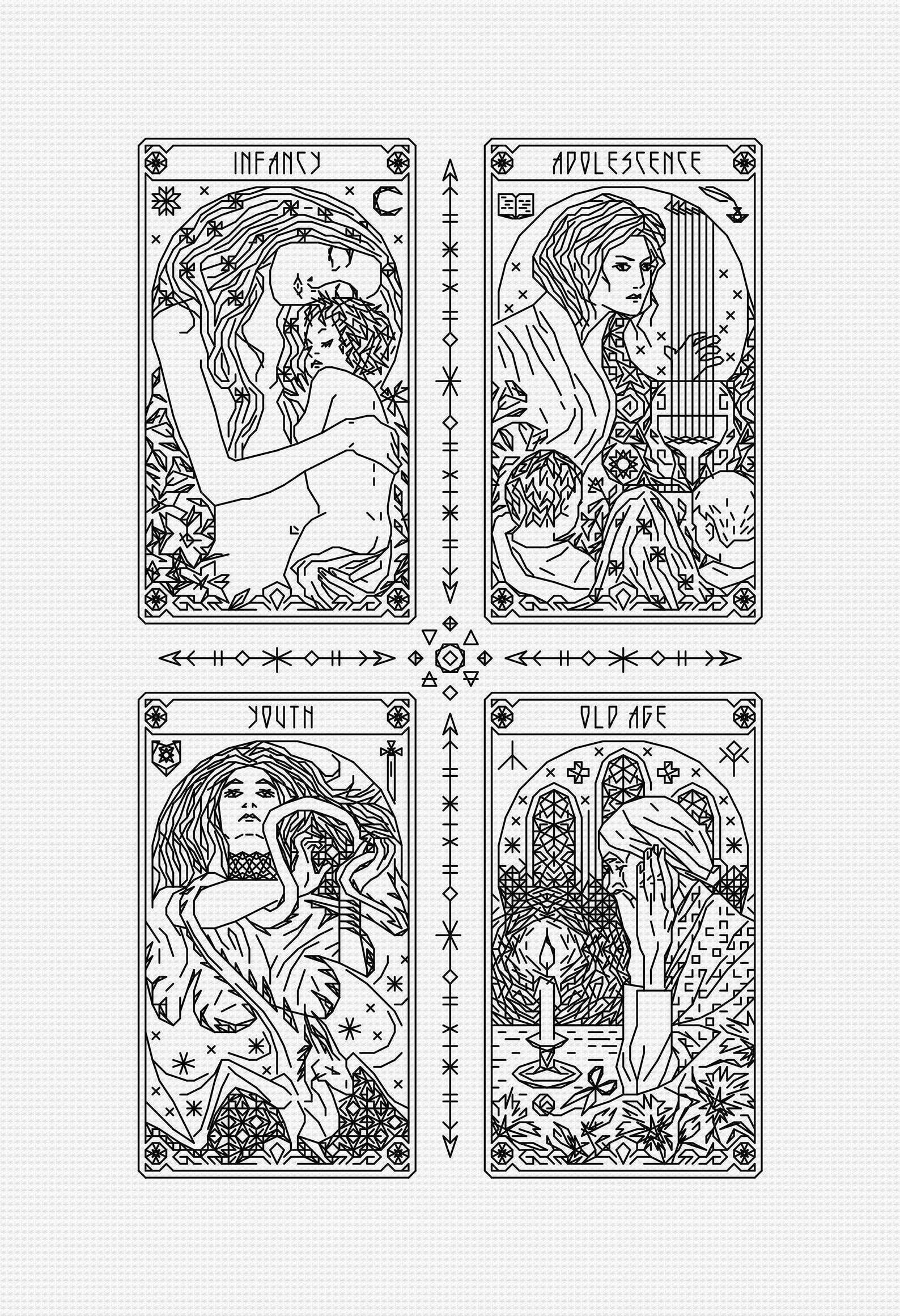 ULTIMATE MAJOR ARCANA 56 Tarot Cards Sampler - Blackwork Embroidery ...