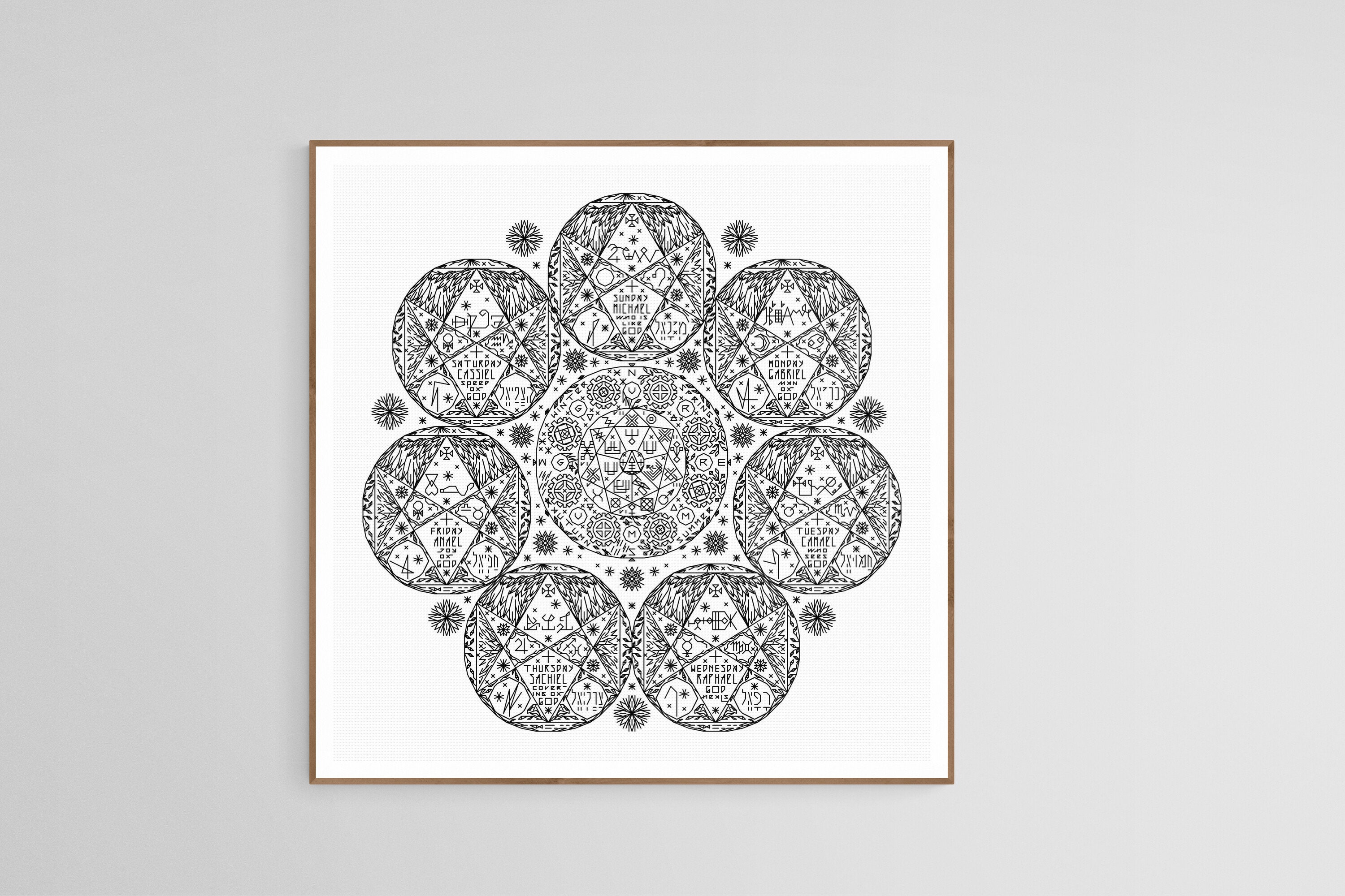 7 Archangel Sigils Day Clock Modern Cross Stitch Pattern Blackwork ...