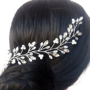 Crystal and Pearl Hair Vine for Bride, Long Hair Vine Bridal Headpiece ...