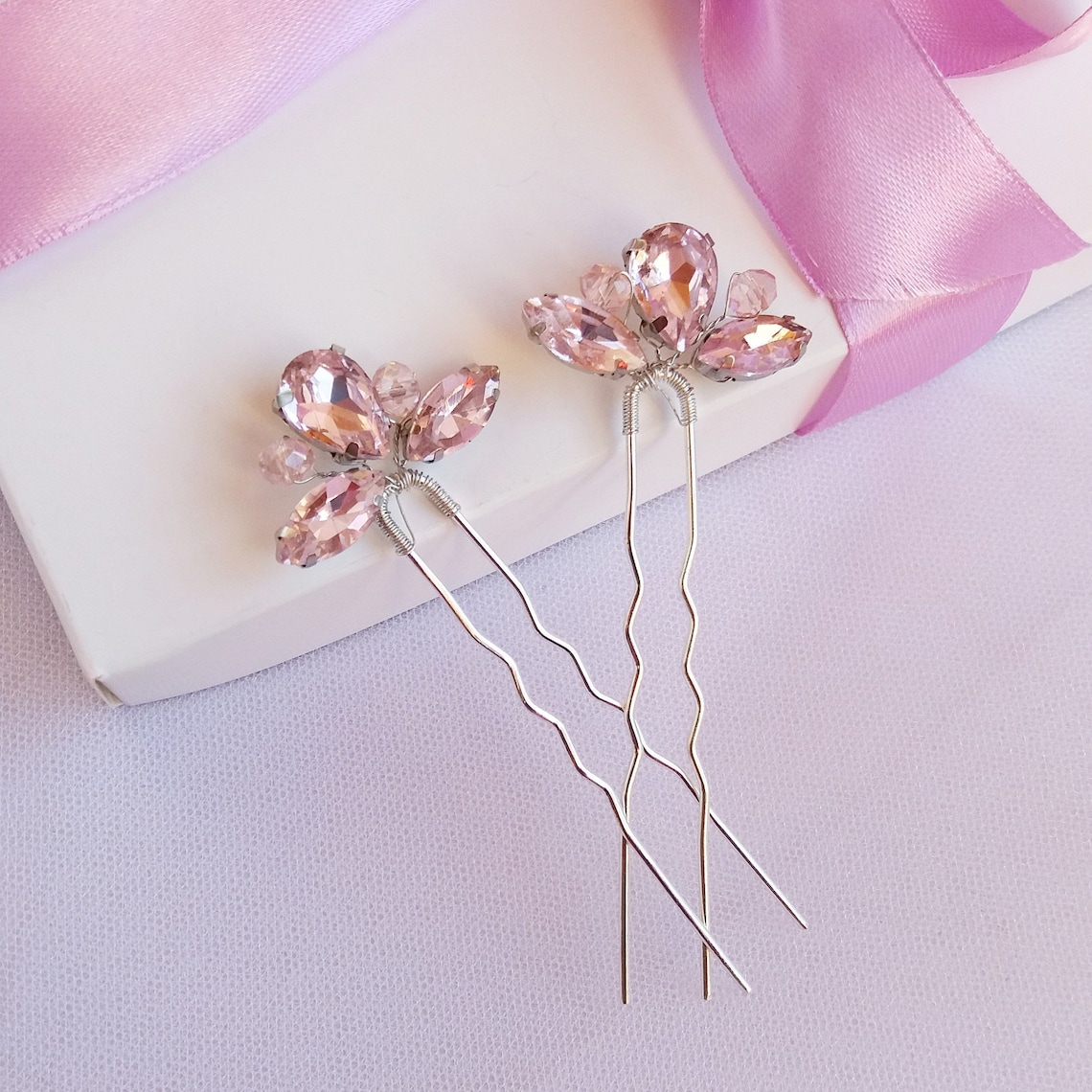 Bridal Small Hair Pin With Pink Crystals Wedding Hair Piece | Etsy