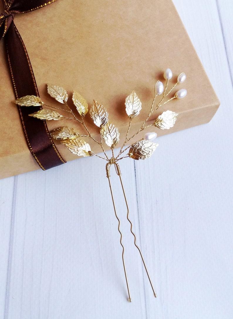Rose gold hair pins Bridal hairpiece Pearl hair pins Gold | Etsy
