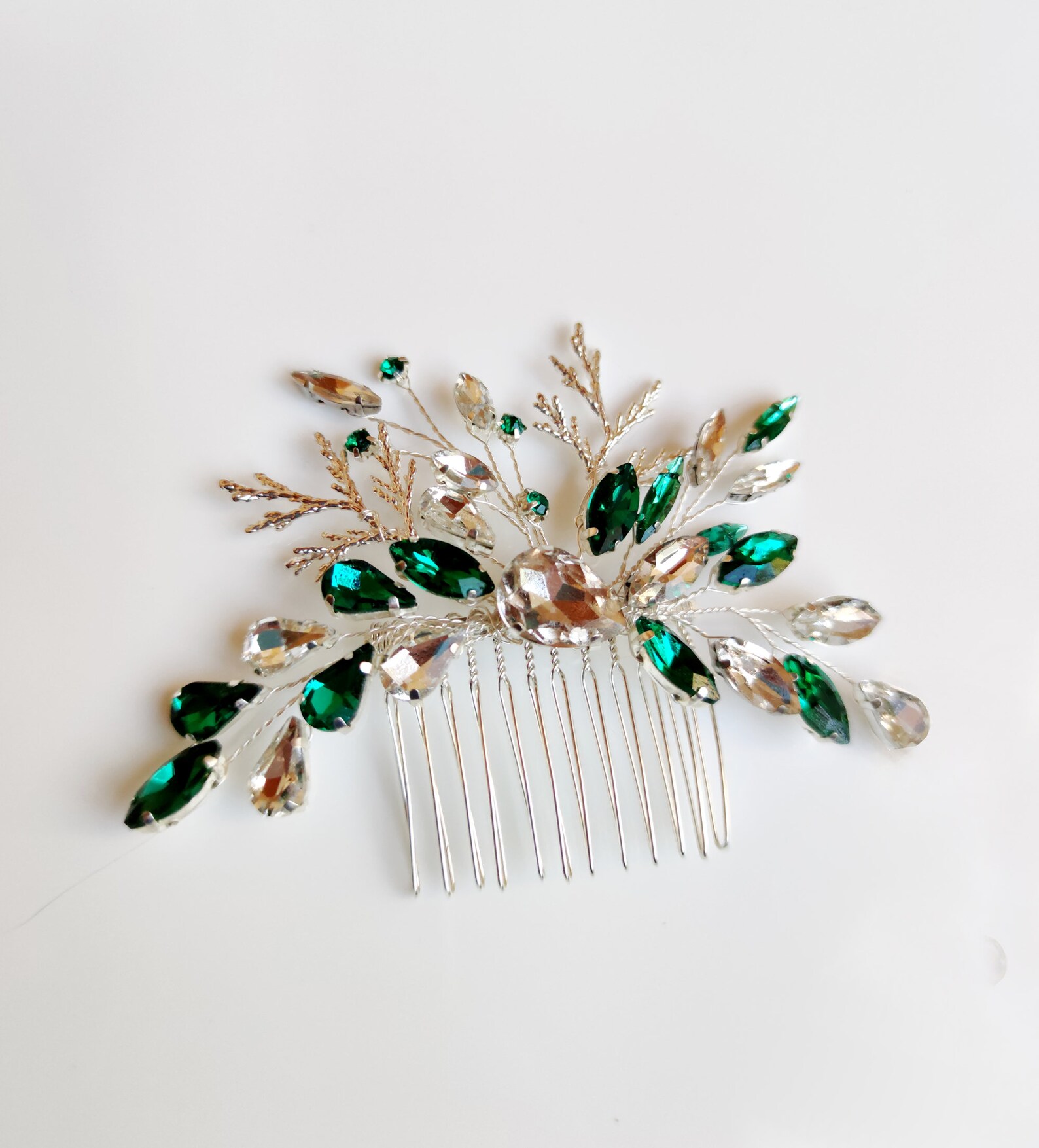 Emerald Green and Gold Hair Comb Bridal Comb With Emerald - Etsy