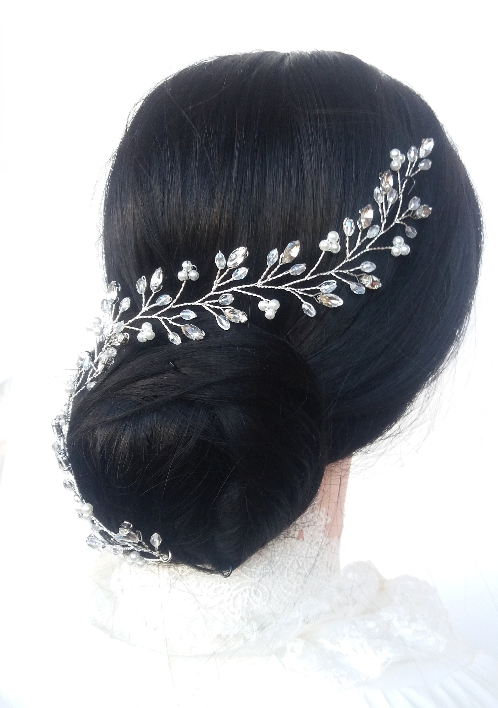 Wedding Hair Vine With Sparkling Crystals and Pearls, Bridal Hair Piece ...