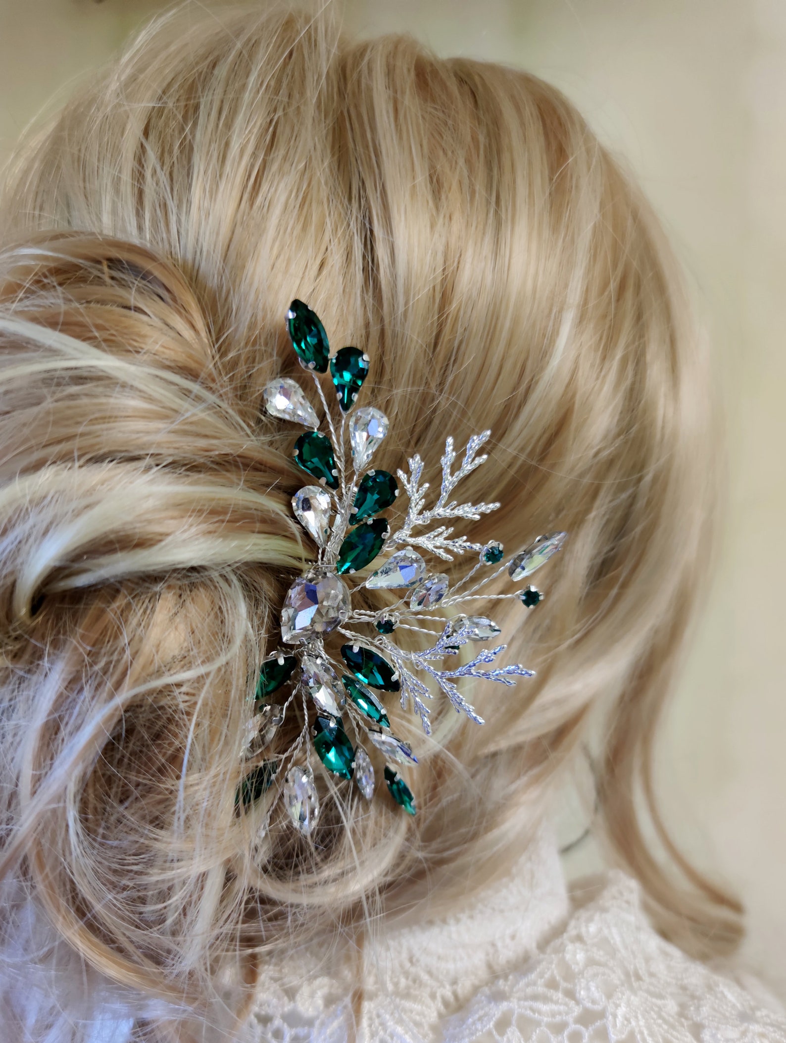 Emerald Green and Gold Hair Comb Bridal Comb With Emerald - Etsy