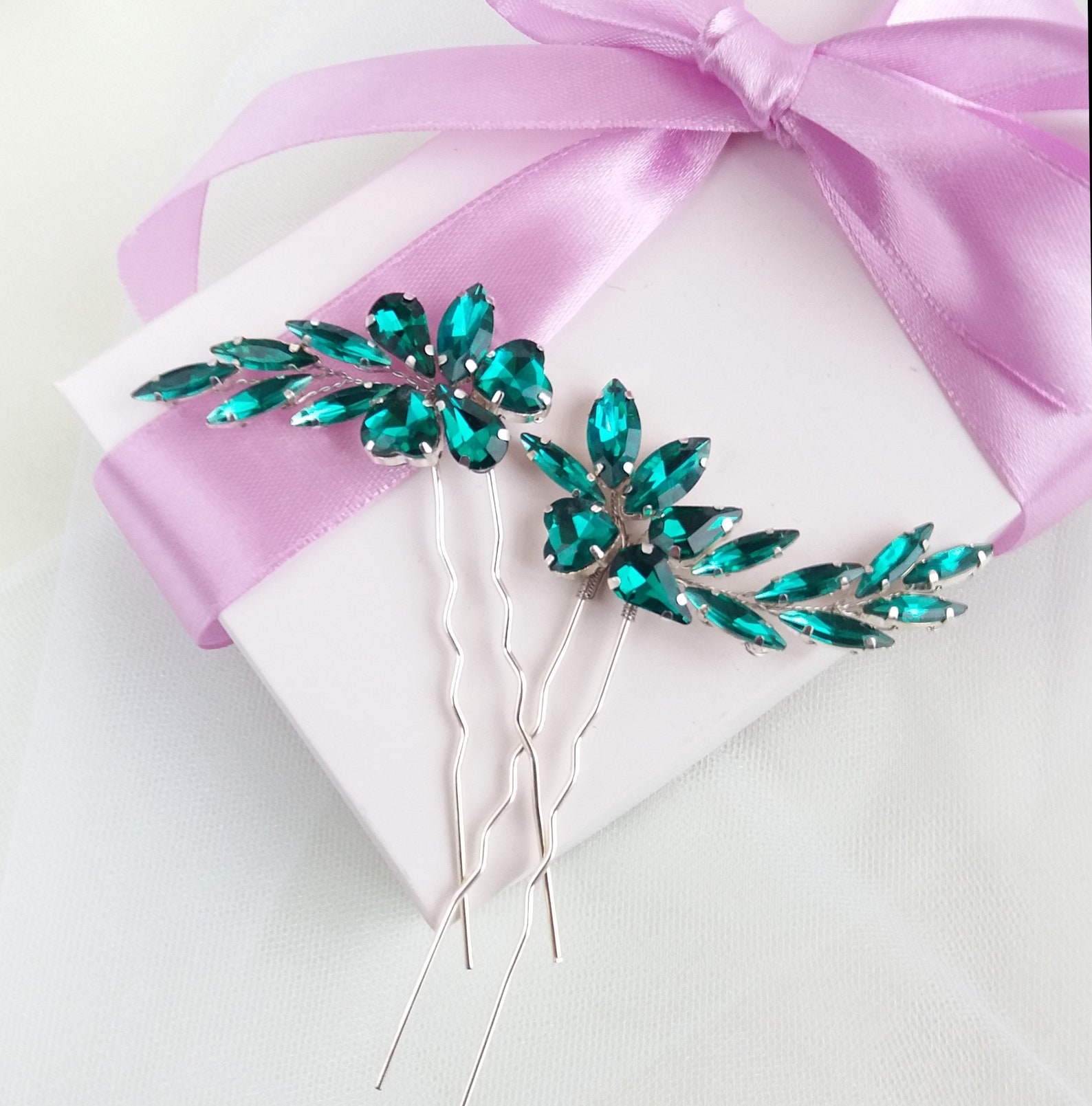 Bridal Rhinestone Hair Pin Emerald Green Hair Piece Bridal - Etsy