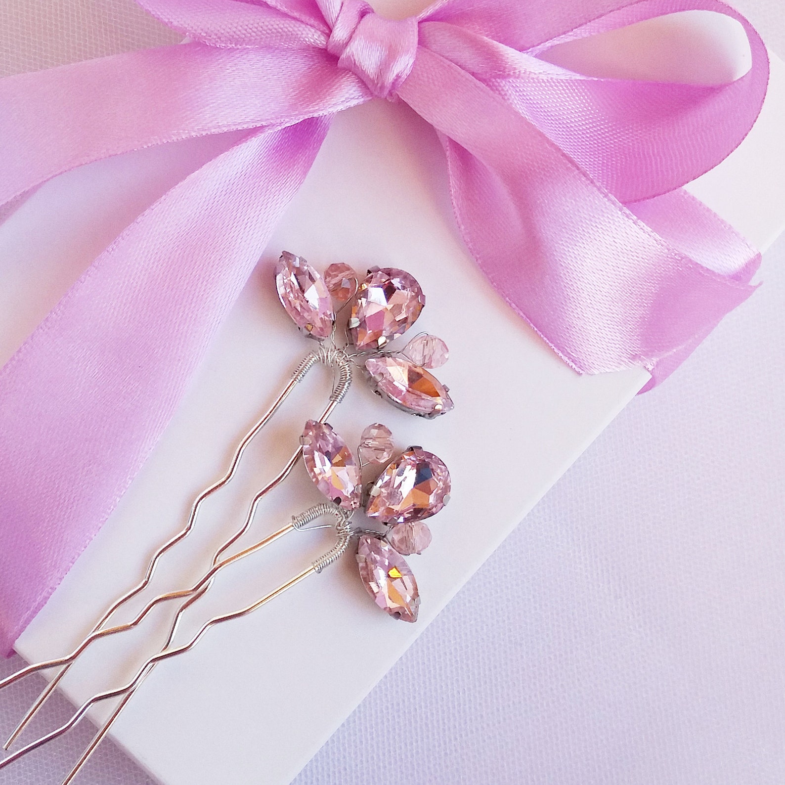 Bridal Small Hair Pin With Pink Crystals Wedding Hair Piece | Etsy