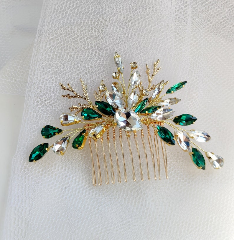 Emerald Green and Gold Hair Comb Bridal Comb With Emerald - Etsy