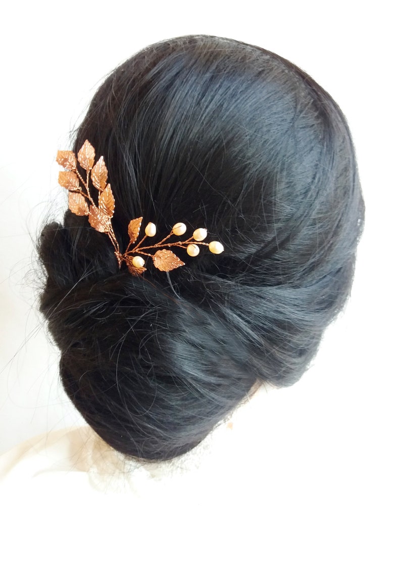 Rose gold hair pins Bridal hairpiece Pearl hair pins Gold | Etsy
