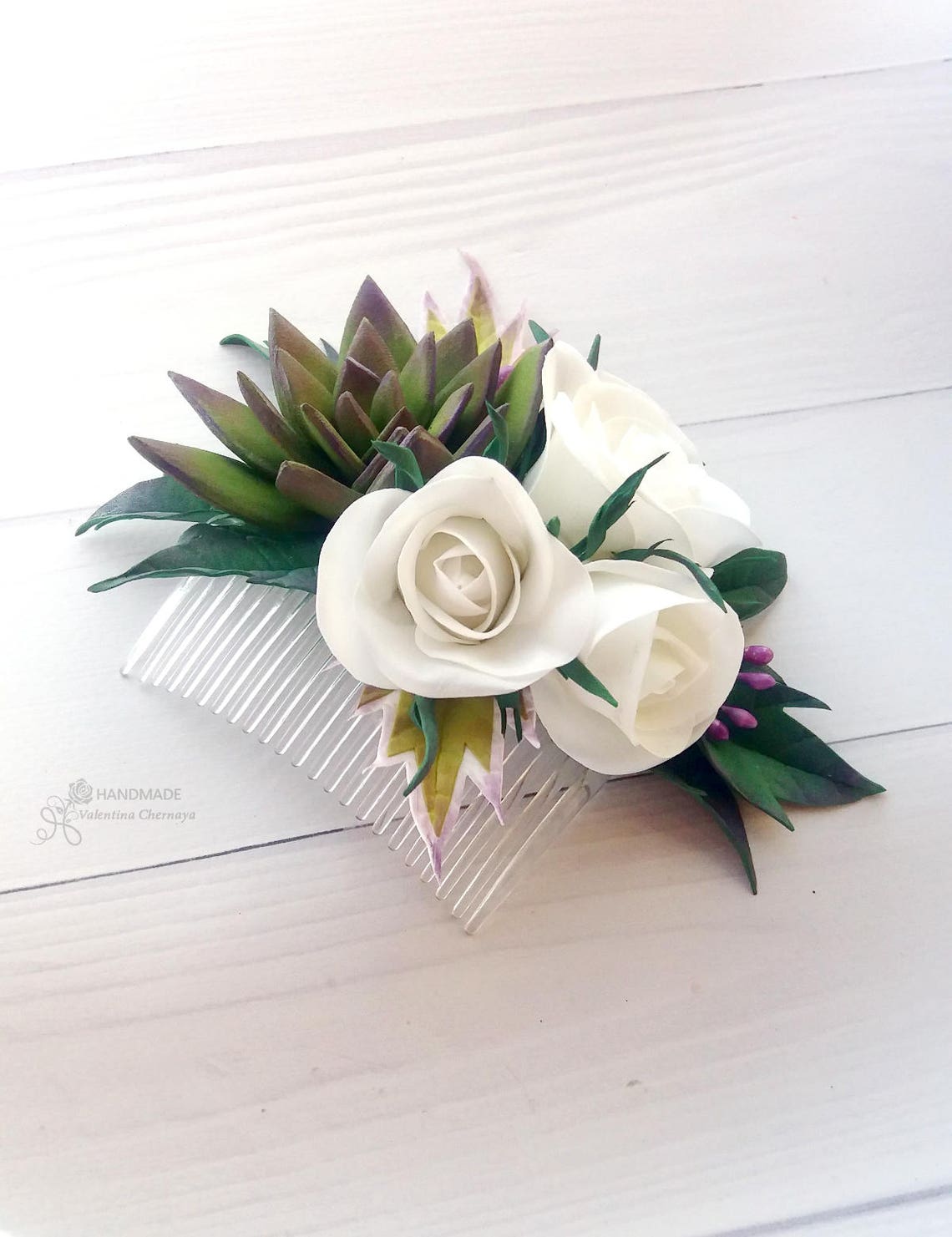 Succulent & Rose Hair Comb for Bride Wedding Hair Piece | Etsy