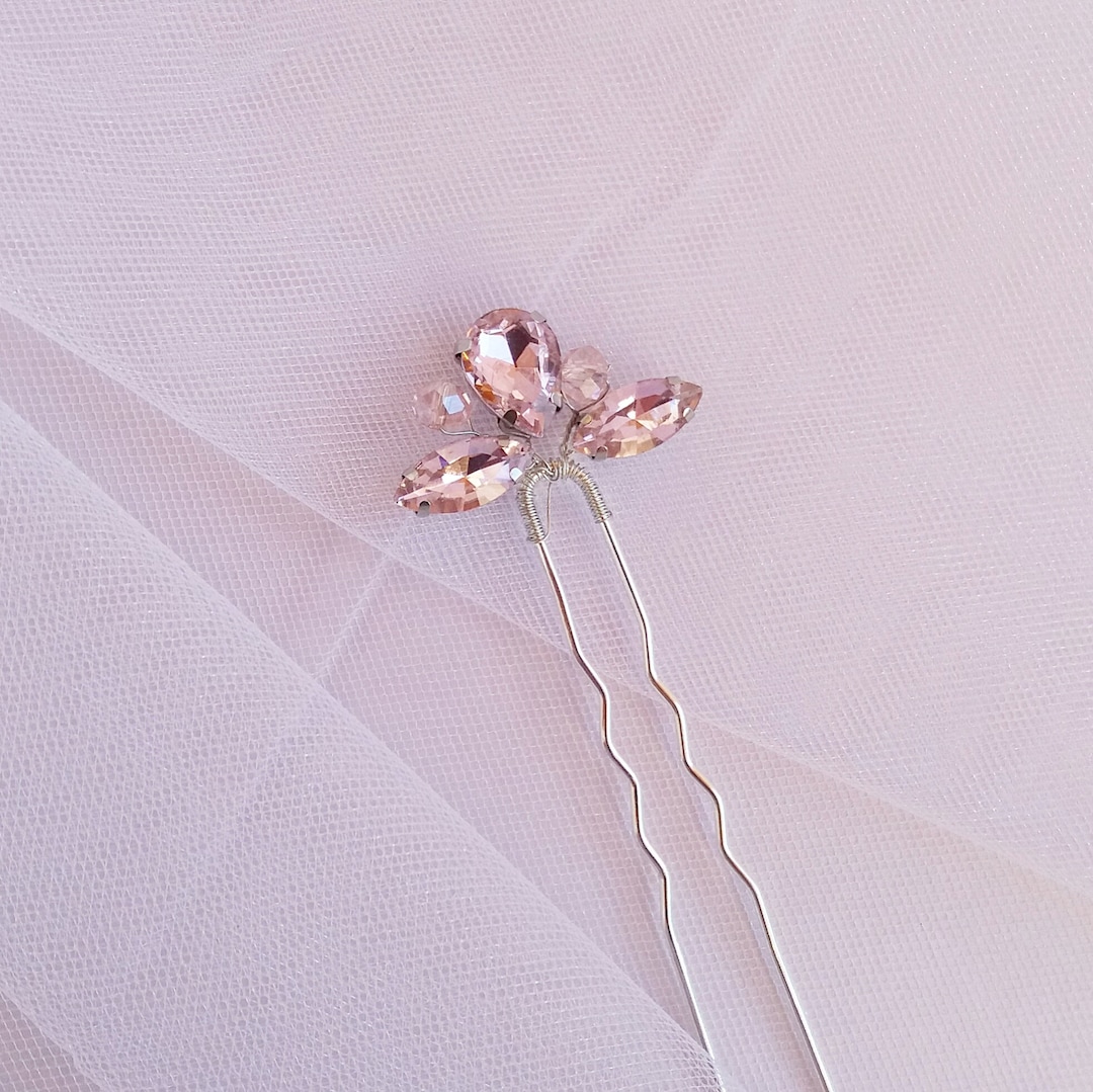 Bridal Small Hair Pin With Pink Crystals, Wedding Hair Piece for the ...