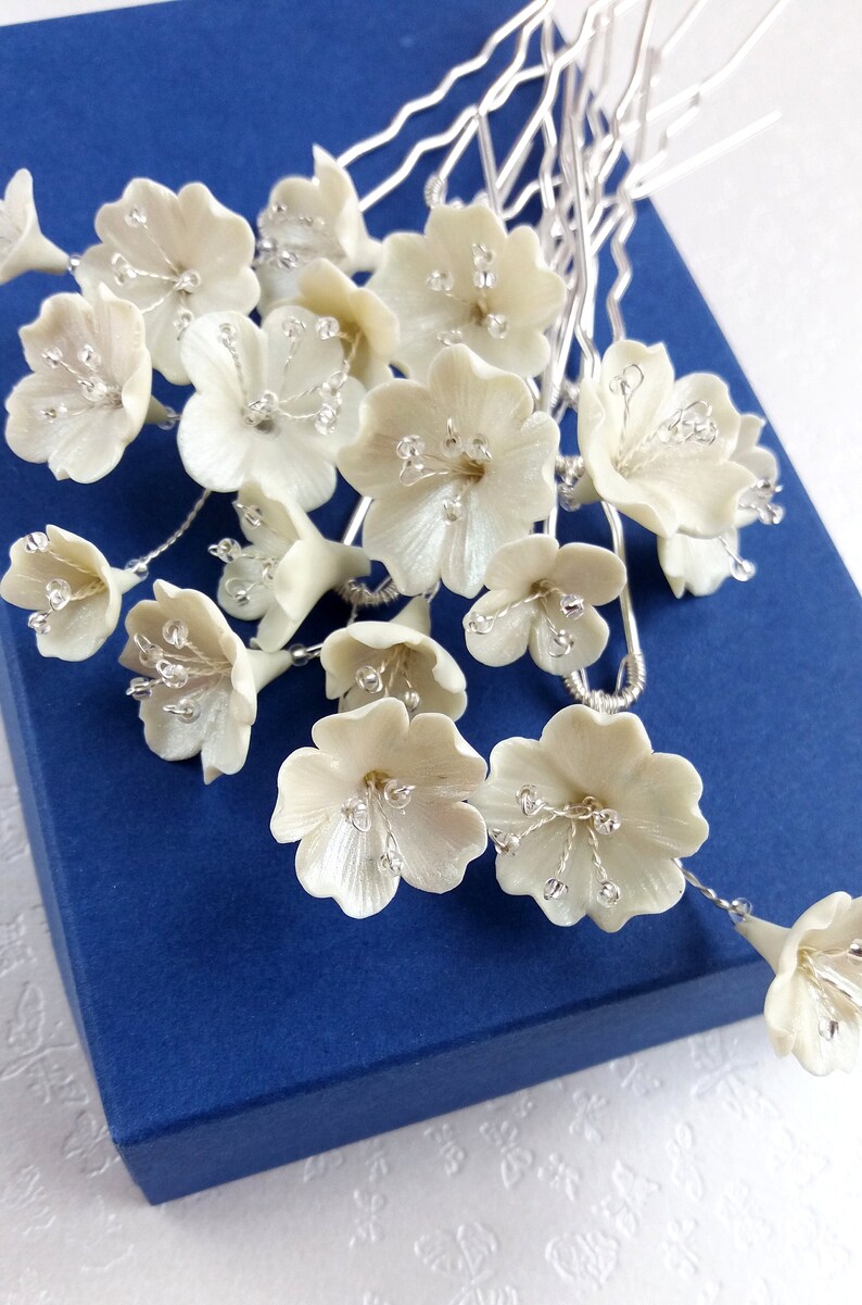 Bridal Hair Pins Ivory Small Flower Hair Piece Bridal Etsy