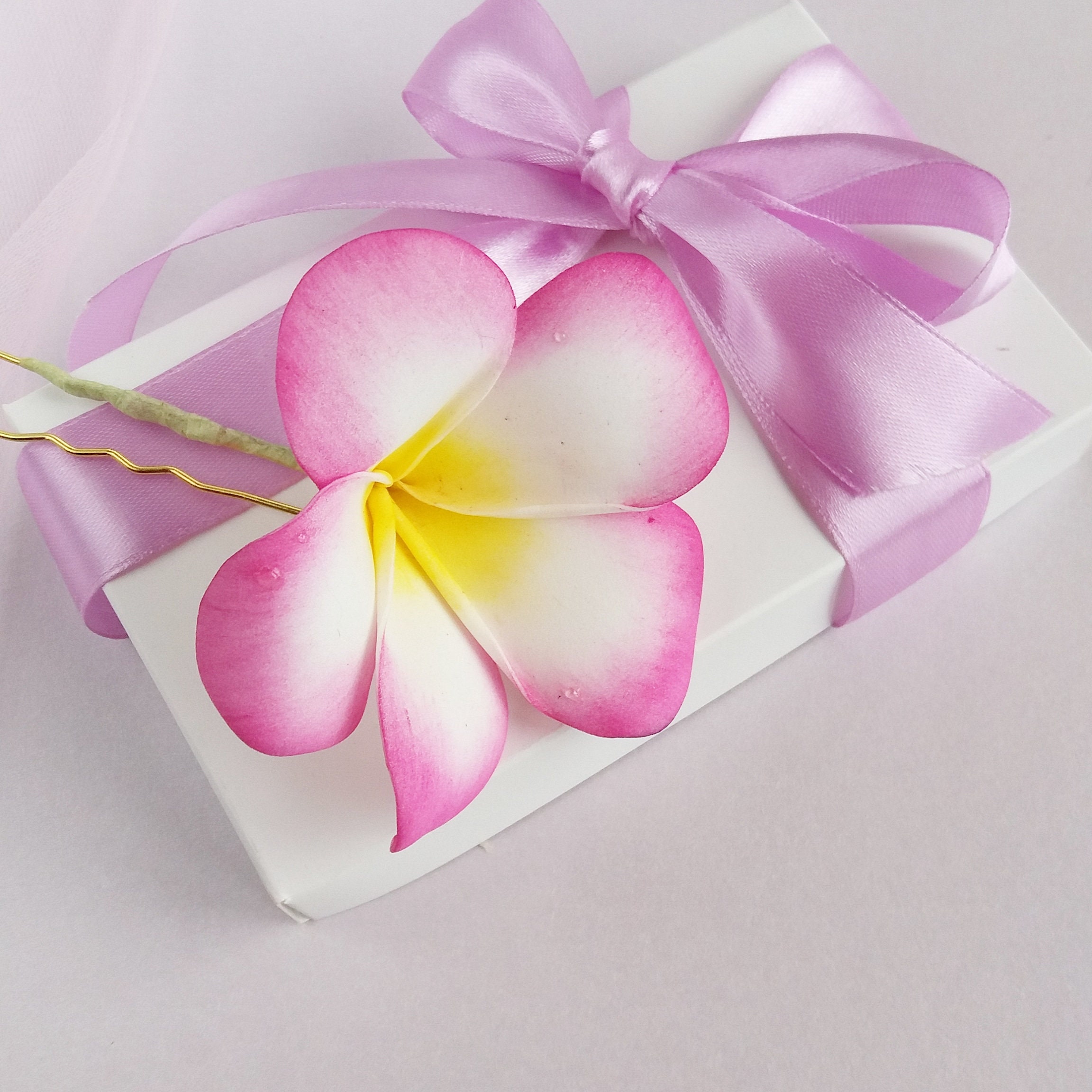 Pink Plumeria Hair Pin Tropical Flower Hair Piece Hawaiian Hair Clip ...