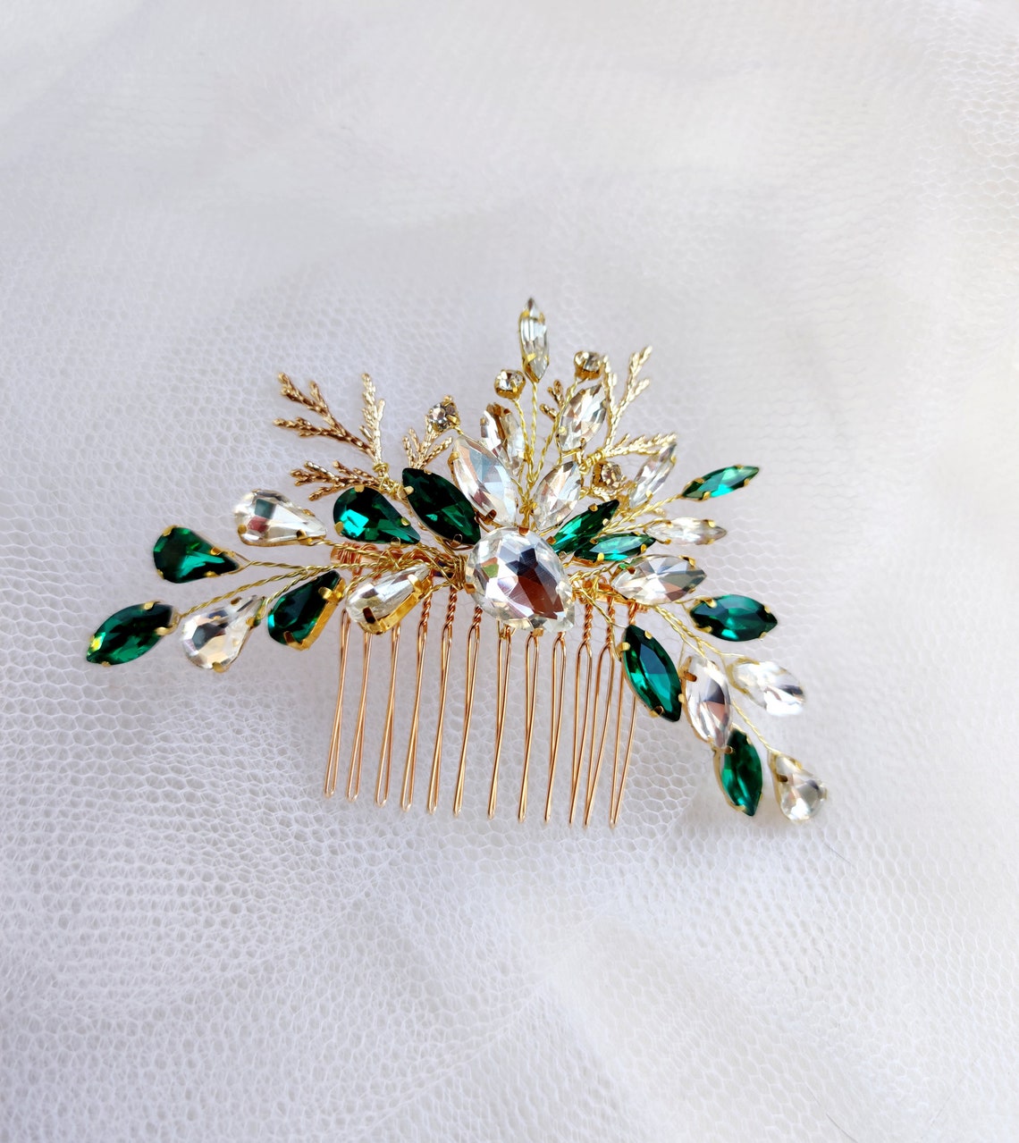 Emerald Green and Gold Hair Comb Bridal Comb With Emerald - Etsy