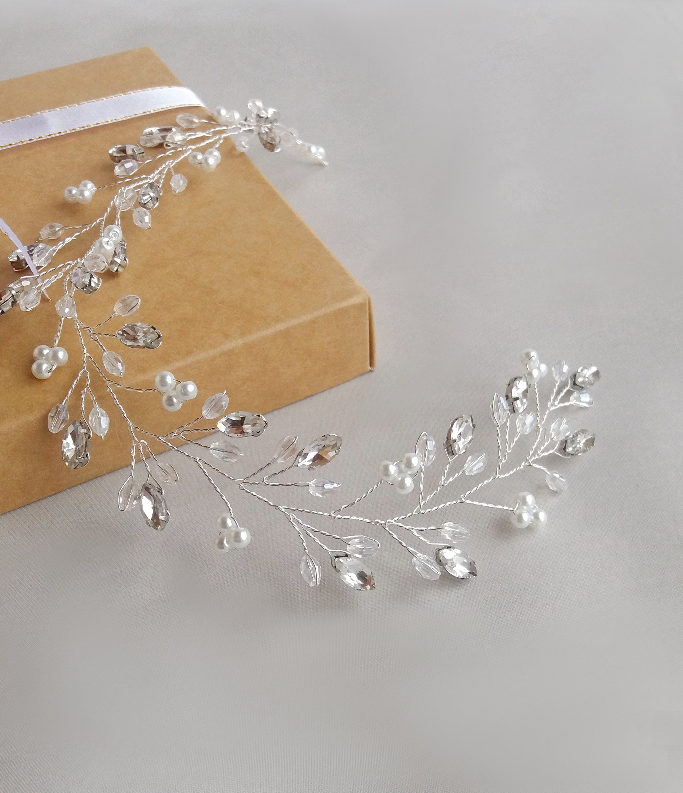 Wedding Hair Vine With Sparkling Crystals and Pearls, Bridal Hair Piece ...