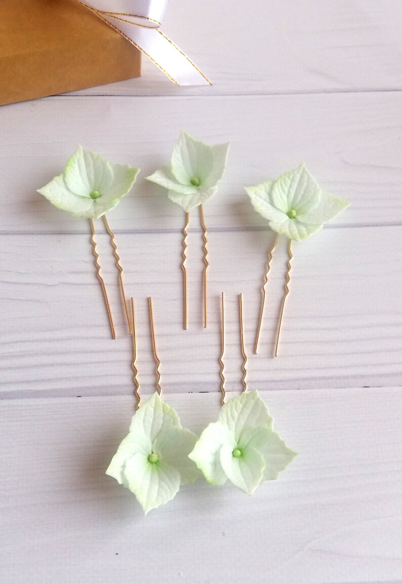 Bridal hair piece Mint green hydrangea hair pins Wedding | Etsy