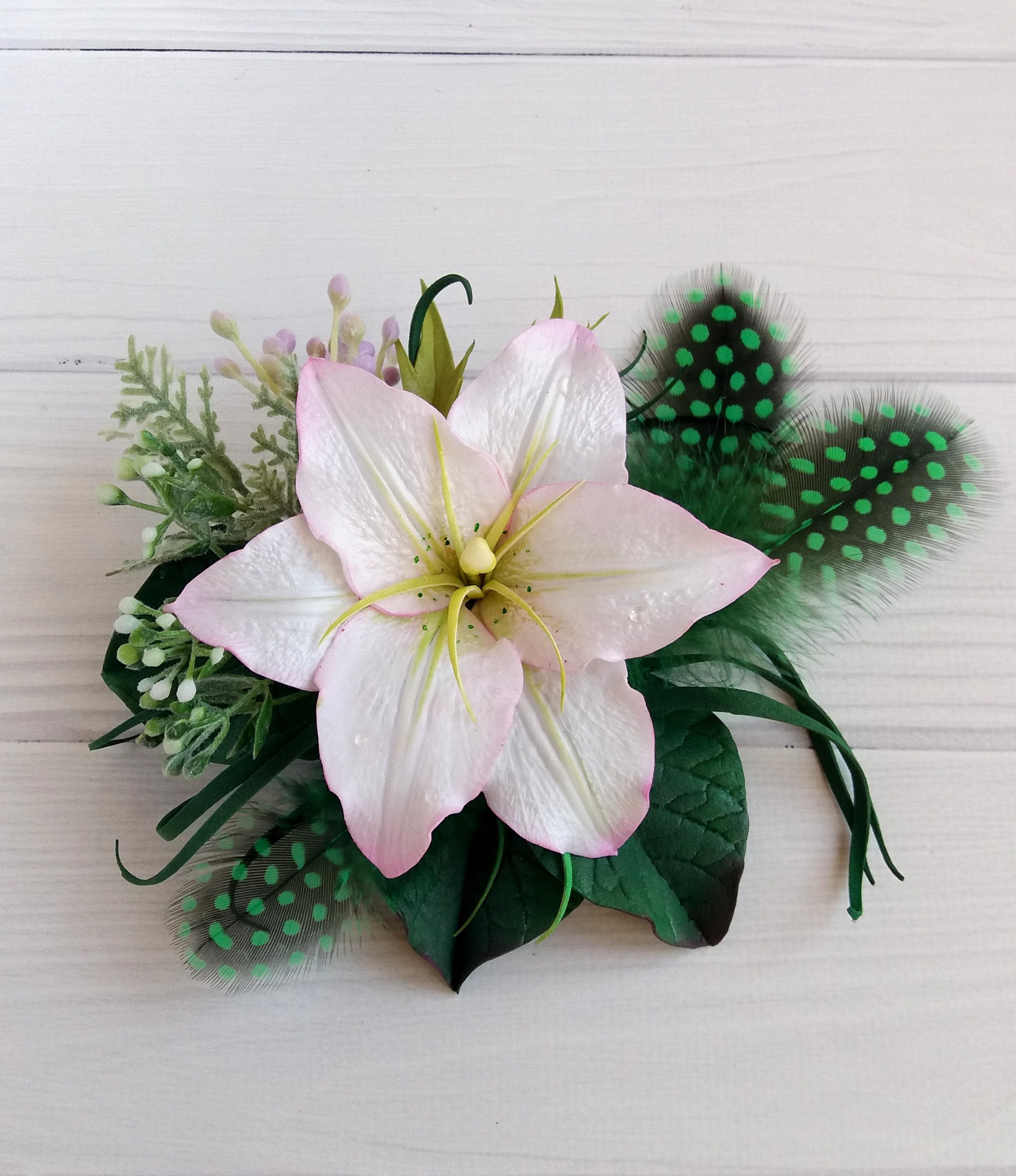 Light Pink Lily Hair Clip Wedding Hair Piece Leaf Headpiece - Etsy