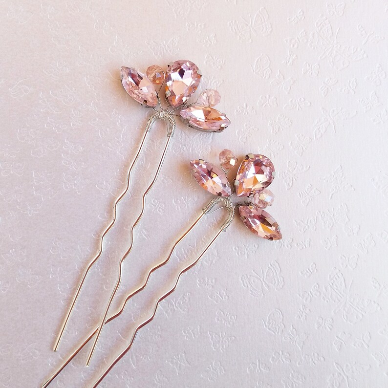 Bridal Small Hair Pin With Pink Crystals Wedding Hair Piece - Etsy