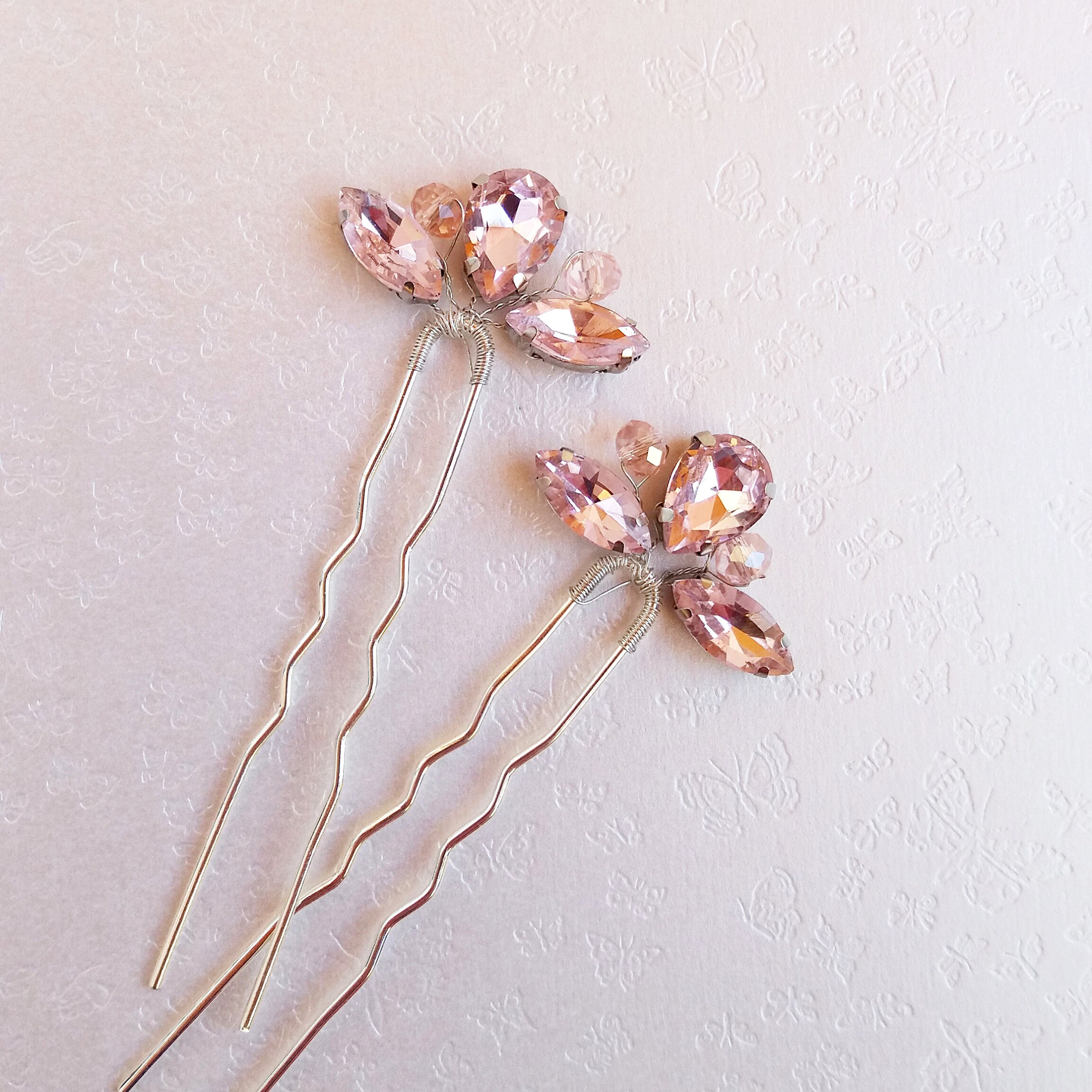 Bridal Small Hair Pin With Pink Crystals Wedding Hair Piece | Etsy