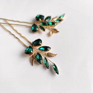 Emerald Green Hair Accessories for Bride, Bridal Hair Pins Gold, Hair ...