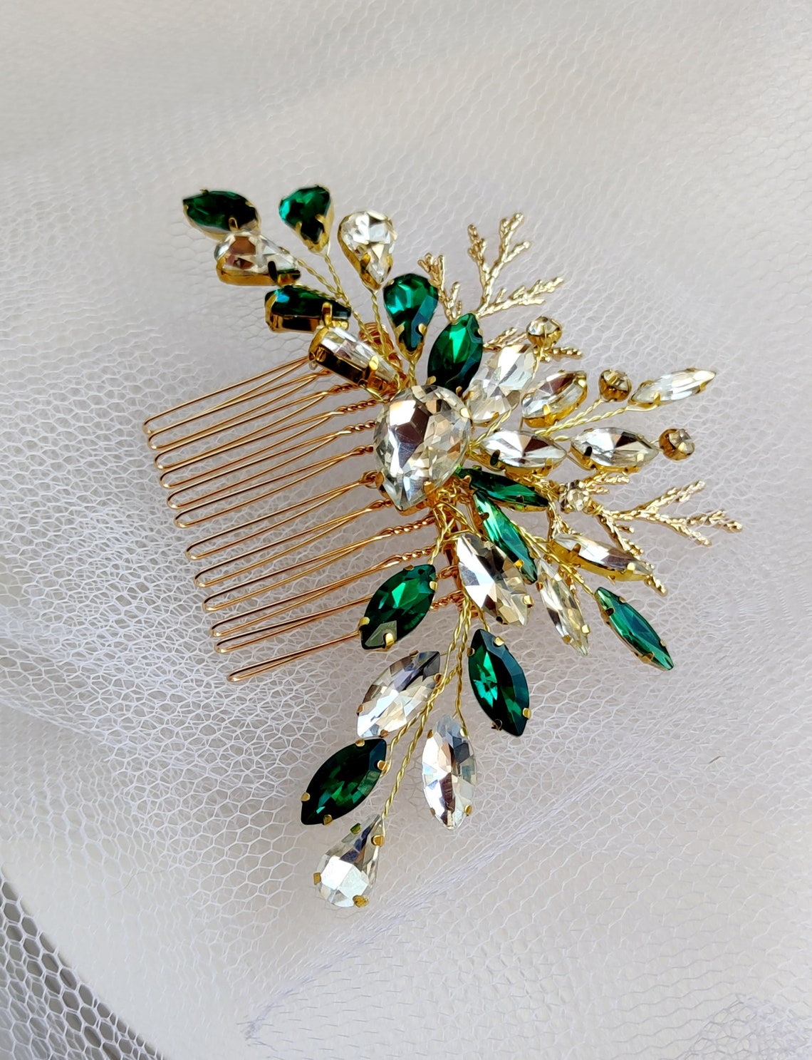 Emerald Green and Gold Hair Comb Bridal Comb With Emerald - Etsy