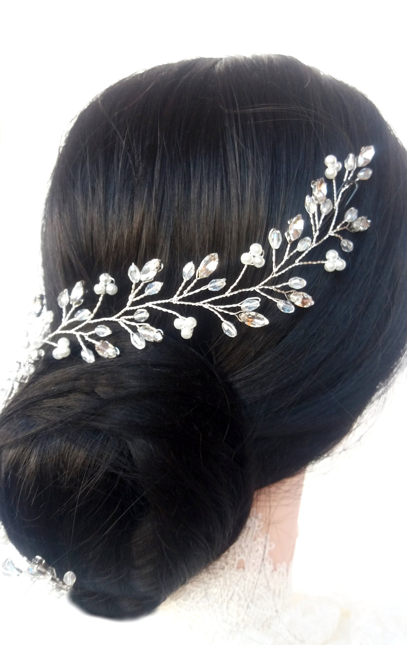 Wedding Hair Vine With Sparkling Crystals and Pearls, Bridal Hair Piece ...