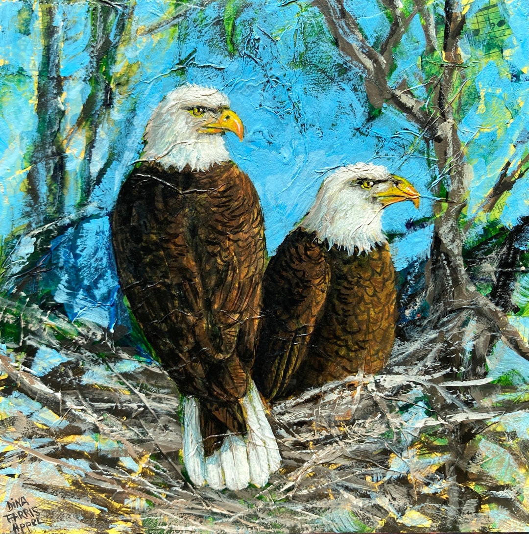 Jackie and Shadow, Bald Eagle Painting: Original Wildlife Art on Wood ...