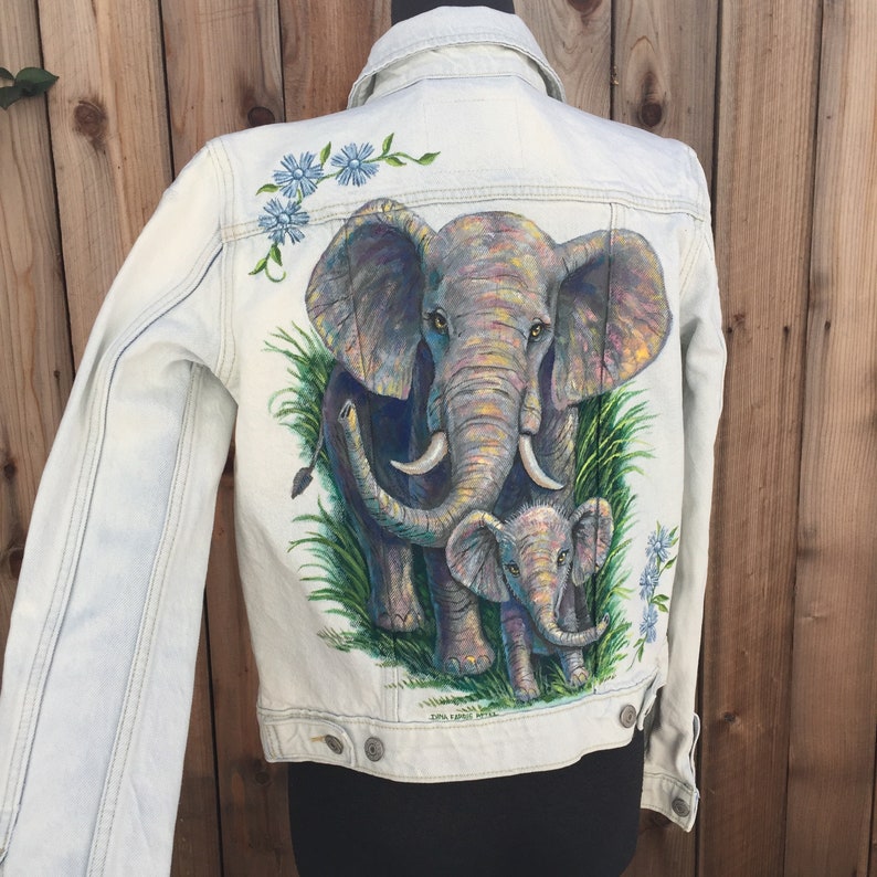 Elephant Denim Jacket Custom Hand Painted Denim Jacket Hand | Etsy