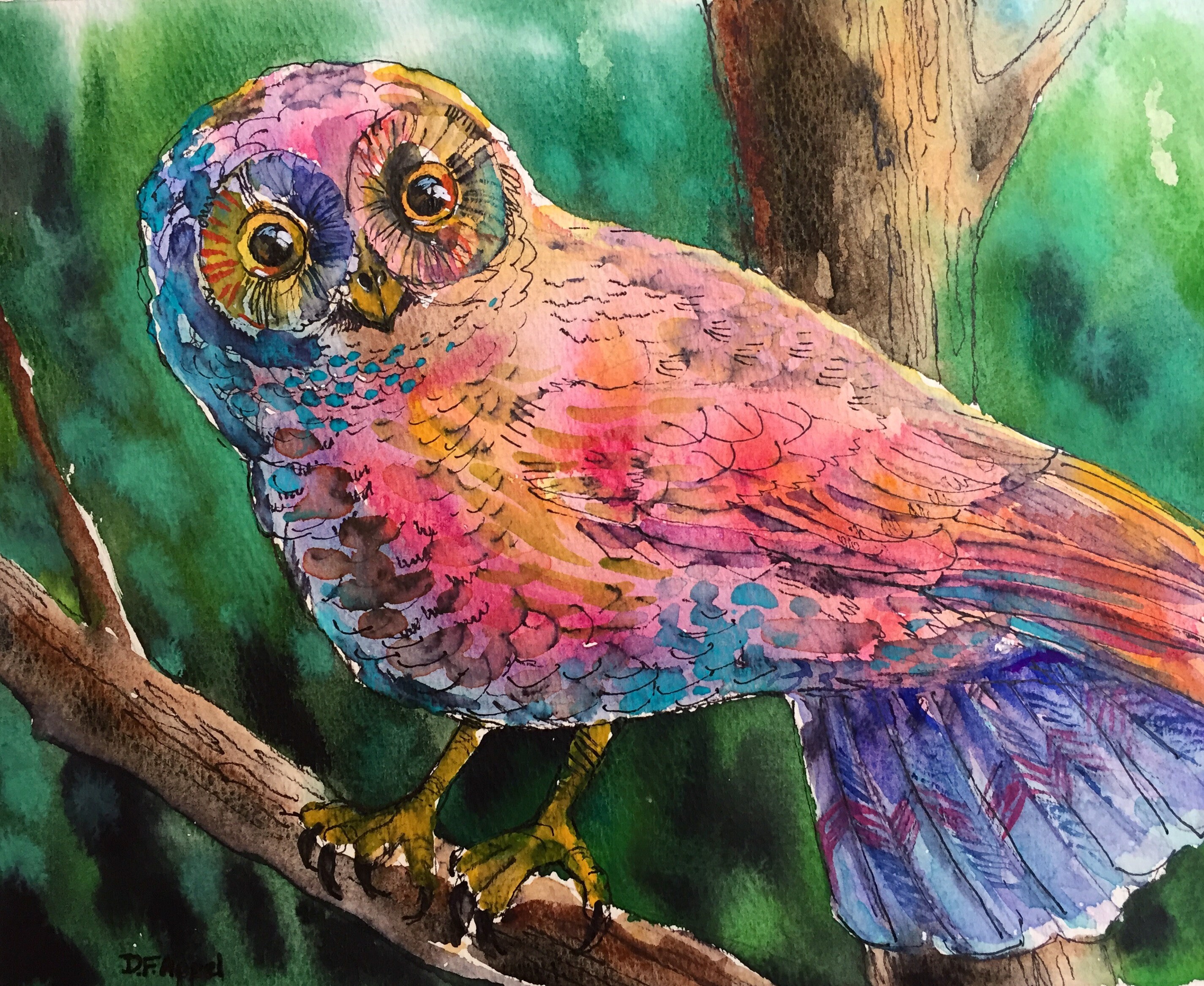 Pink Watercolor Owl Painting Owl Watercolor Painting Owl | Etsy
