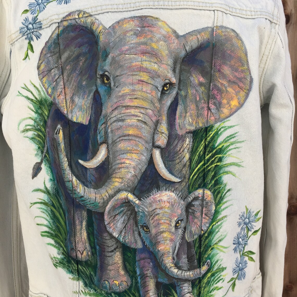 Elephant Denim Jacket, Custom Hand Painted Denim Jacket, Hand Painted ...