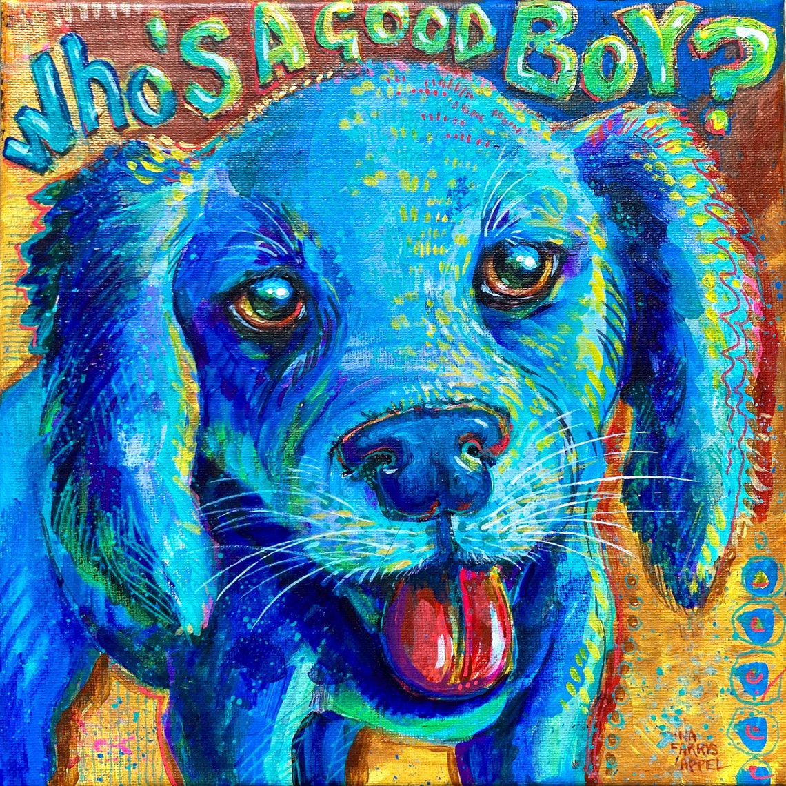Colorful Dog Art Whimsical Dog Painting // ORiGINAL ART // - Etsy Polska