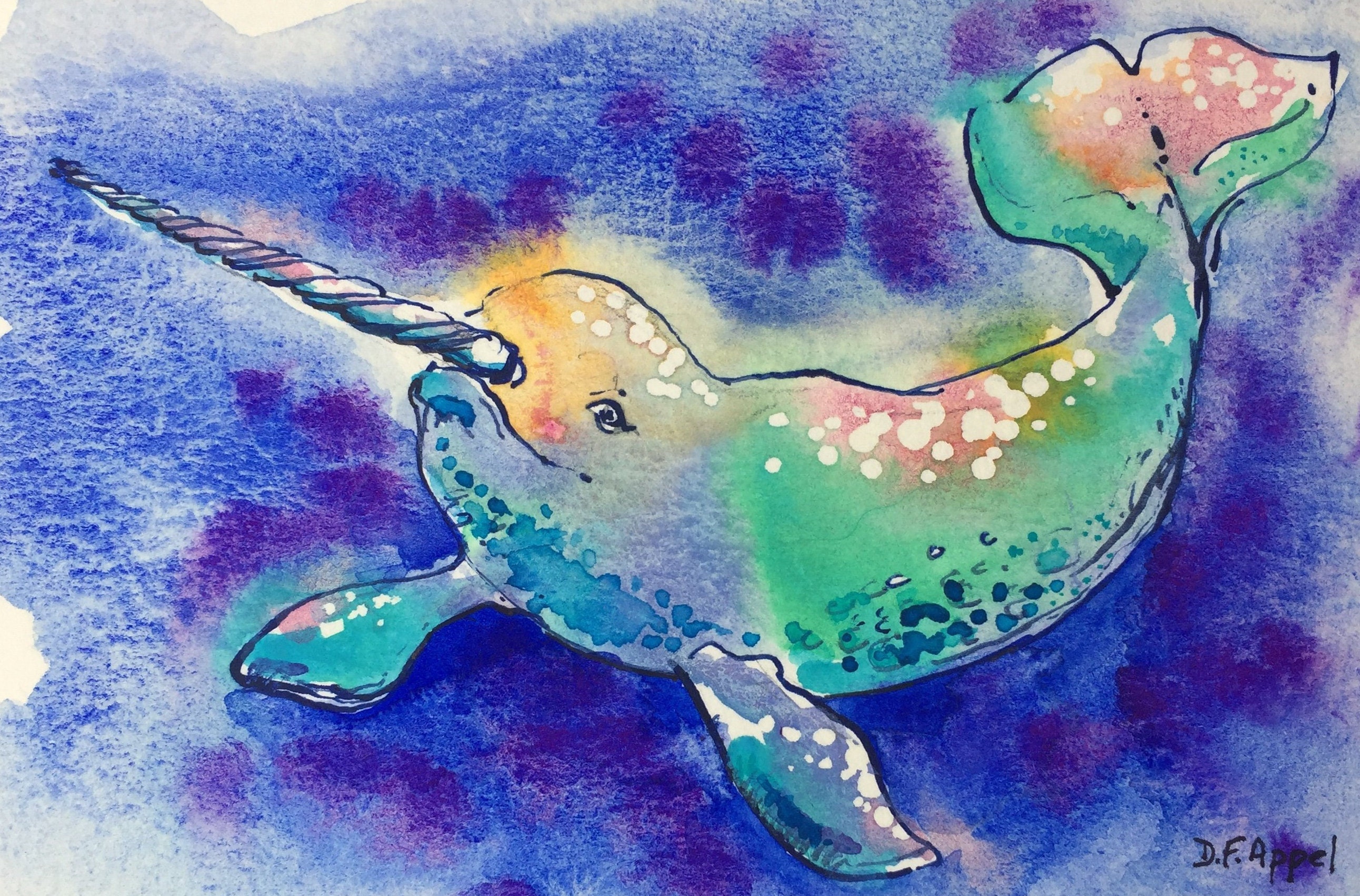 Narwhal Watercolor Painting Narwhal Art Framed Narwhal | Etsy