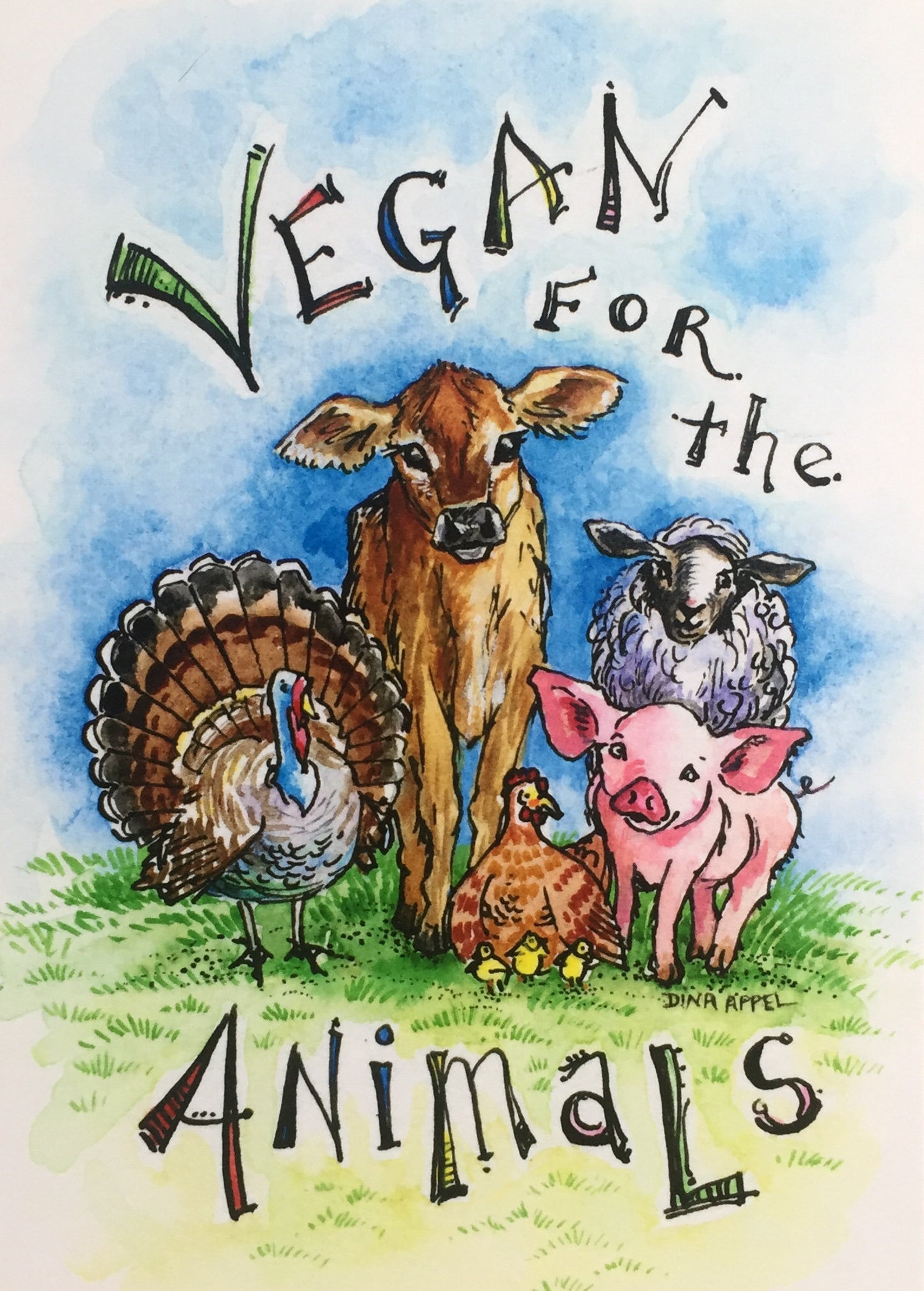 Vegan Art Print, Cute Farm Animals, Animal Rights (8x10) - Etsy