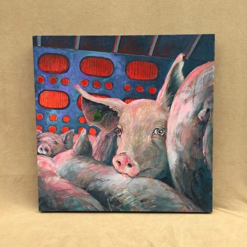 Vegan Art Animal Rights Art Pig Painting Original One of a | Etsy