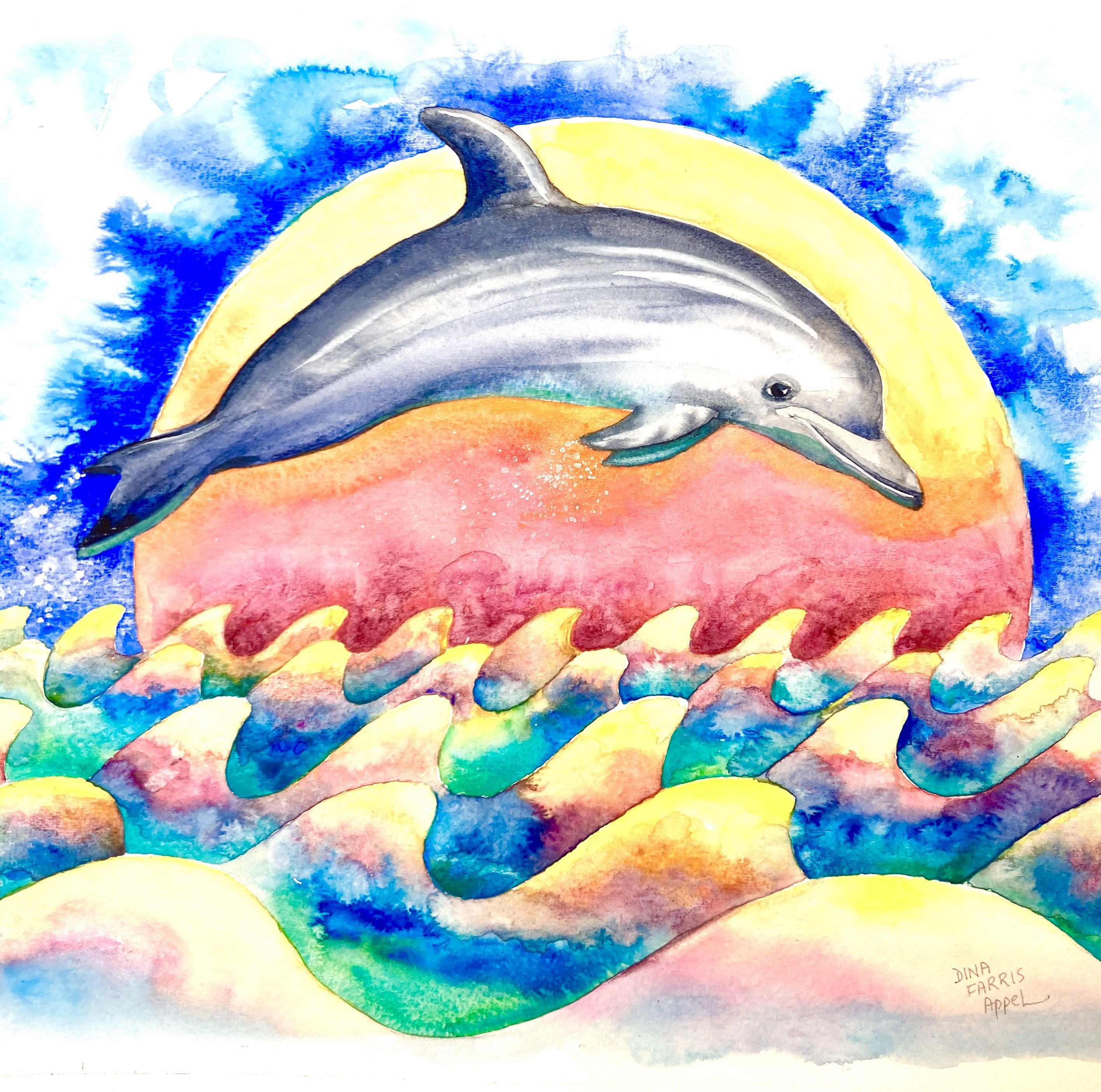 Original Jumping Dolphin Watercolor Painting, Ocean Animal Art - Etsy