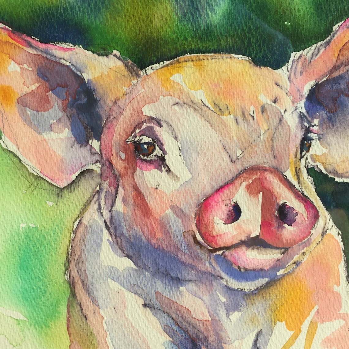 Pig Painting Pig Watercolor Painting Piglet Painting - Etsy