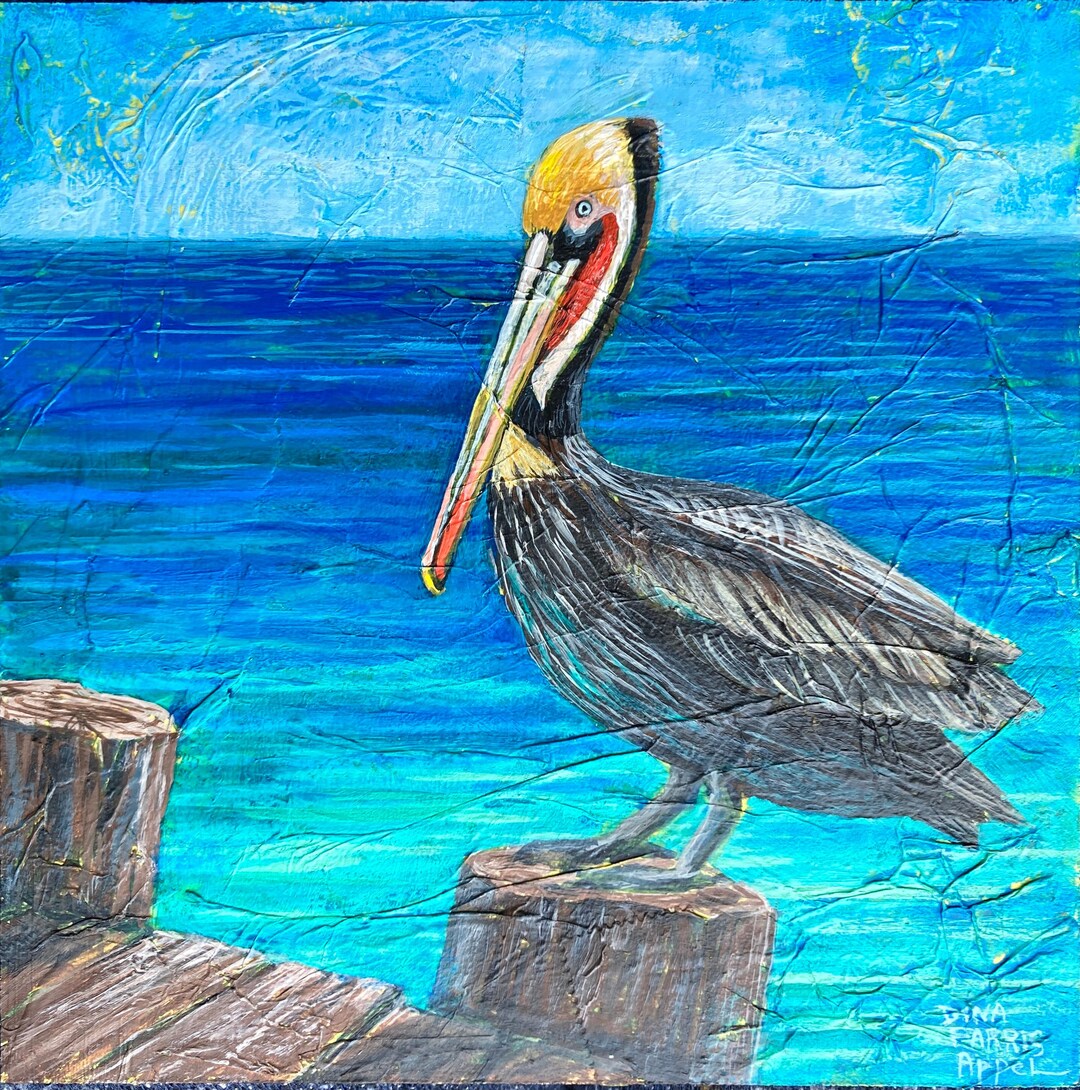 Pelican Painting: Original Wildlife Art on Wood Panel - Etsy