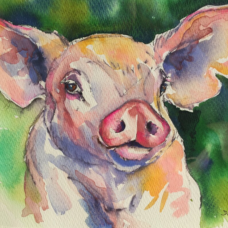 Pig Painting Pig Watercolor Painting Piglet Painting - Etsy