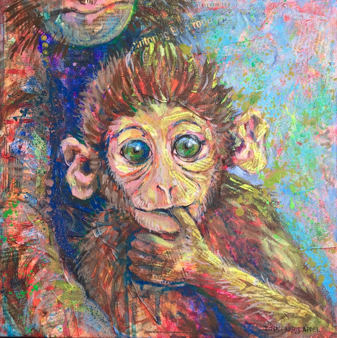 Monkey Painting, Baby Monkey // NOT A PRINT // Original Painting, Vegan ...