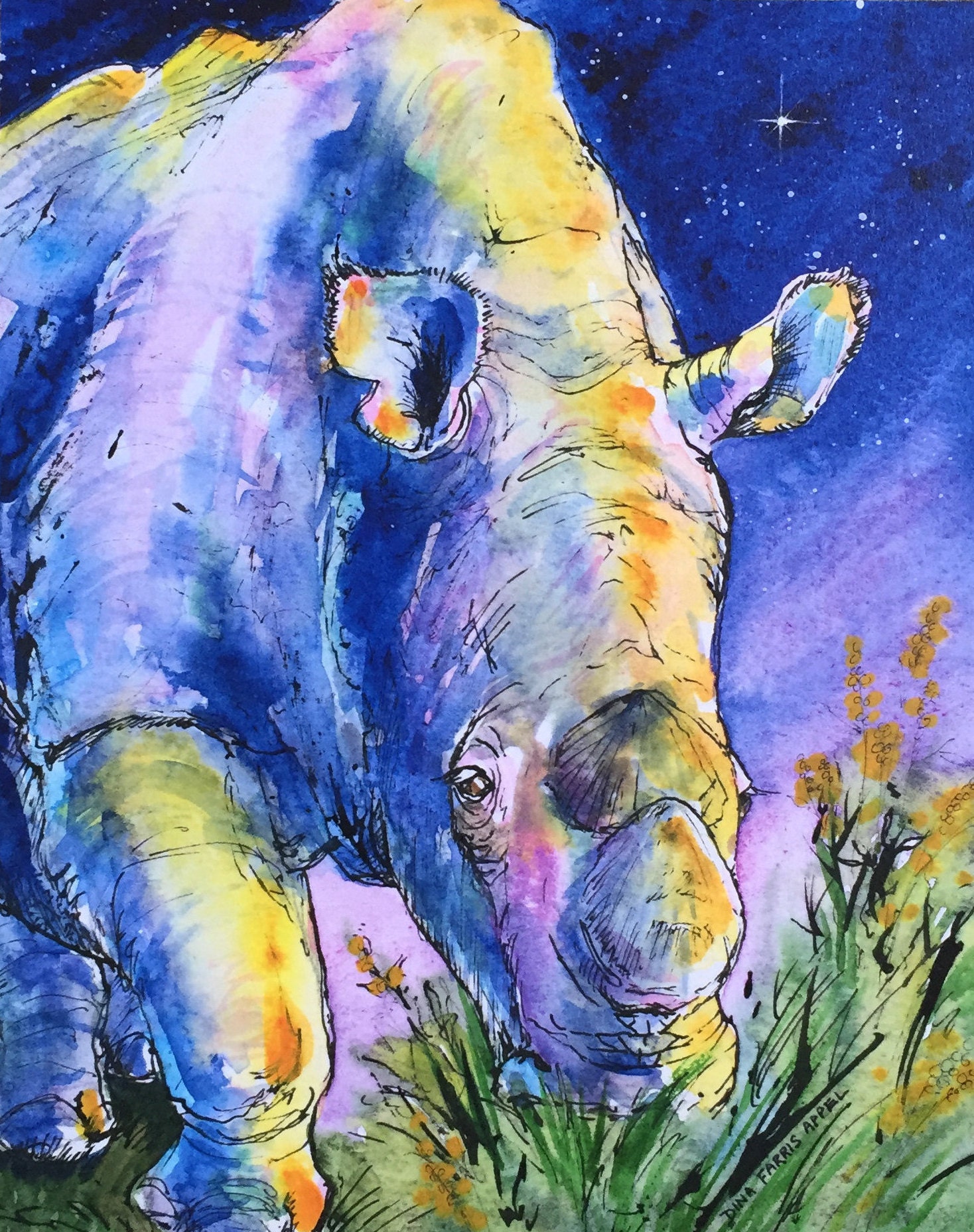 Rhino Watercolor Art Print, Endangered Species - Etsy