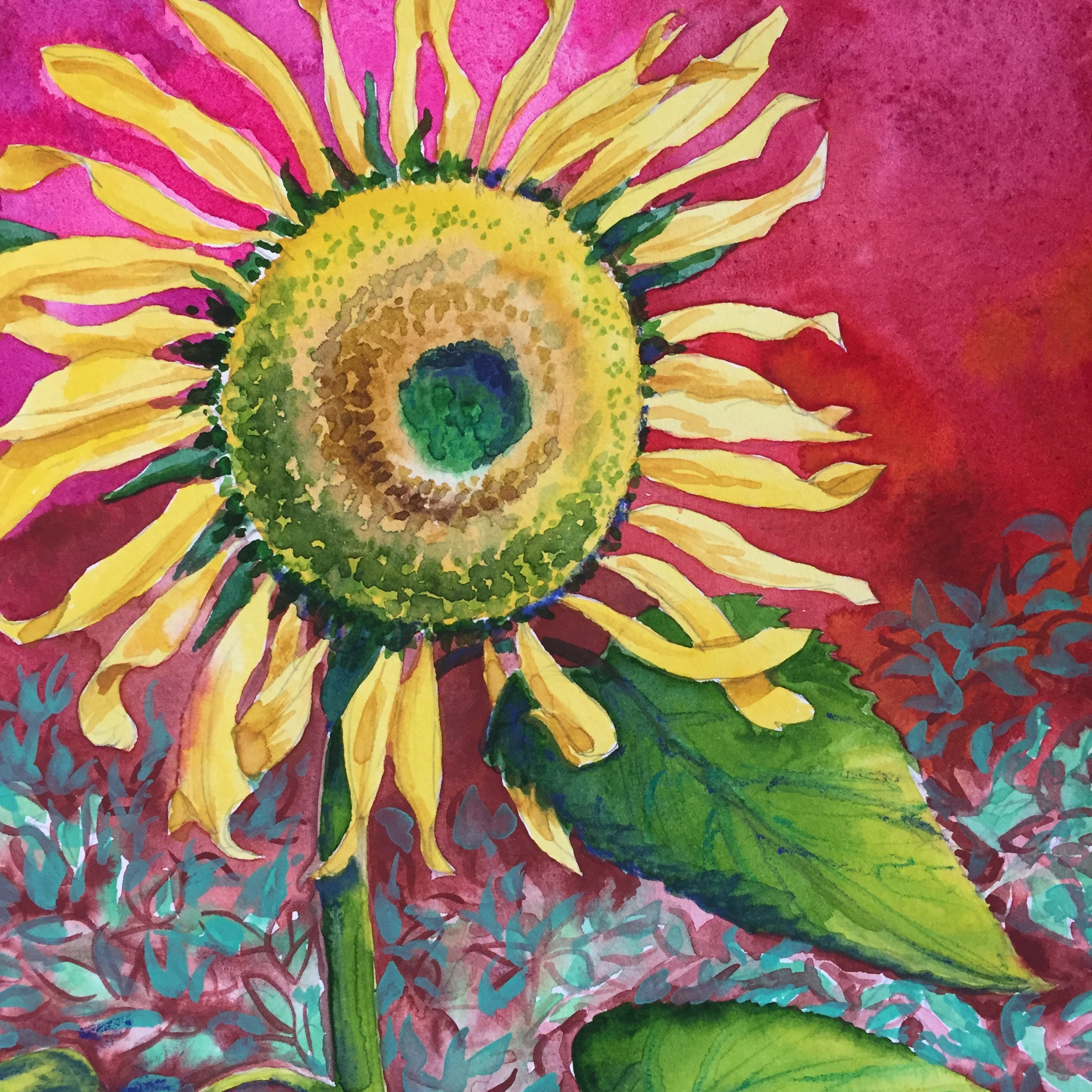 Red Sunflower Watercolor
